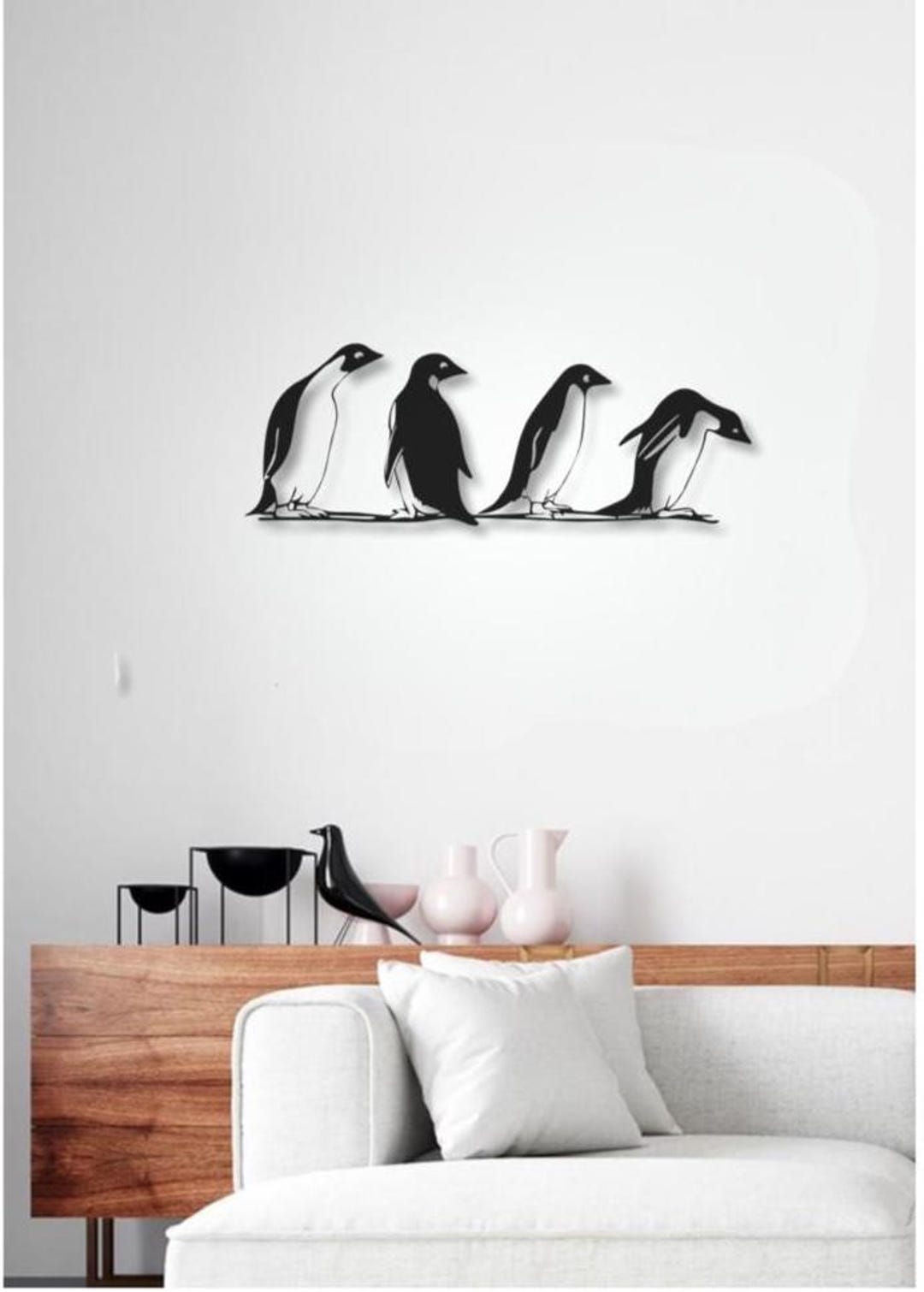 Laser Cut Wooden Penguin Painting | Minimalist Wall Decor | Animal ...