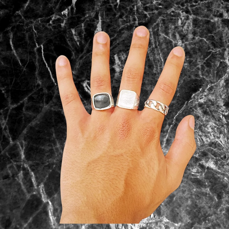 Mens Silver Signet Ring, Black Onyx Ring, Bold Minimalist Statement ...