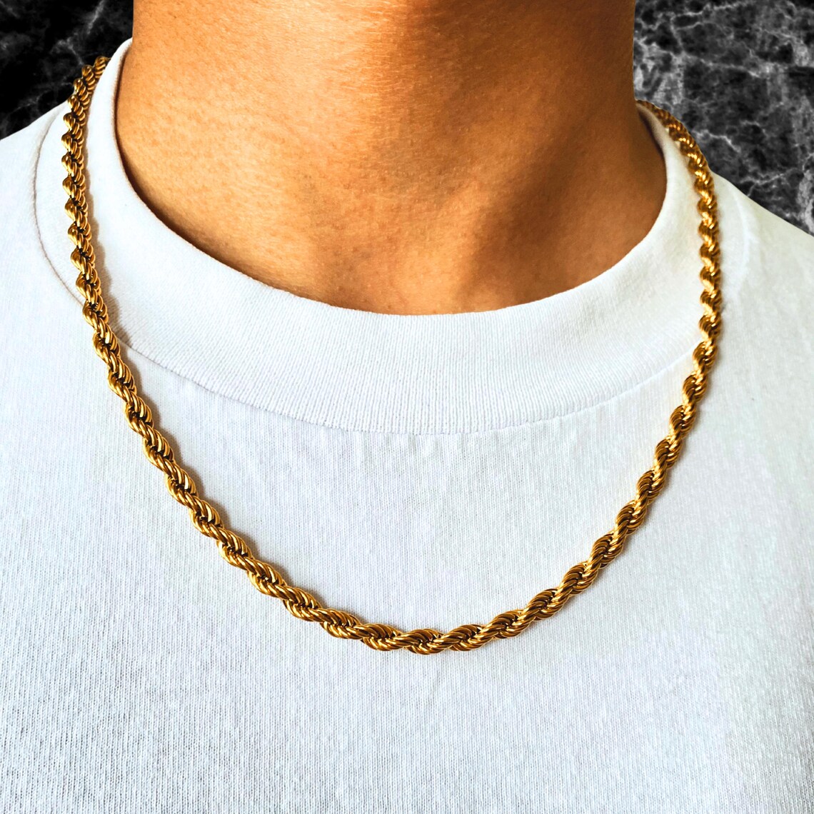 Mens Necklace - 18K Gold Rope Chain for Men - Mens Gold Pendant - Mens ...