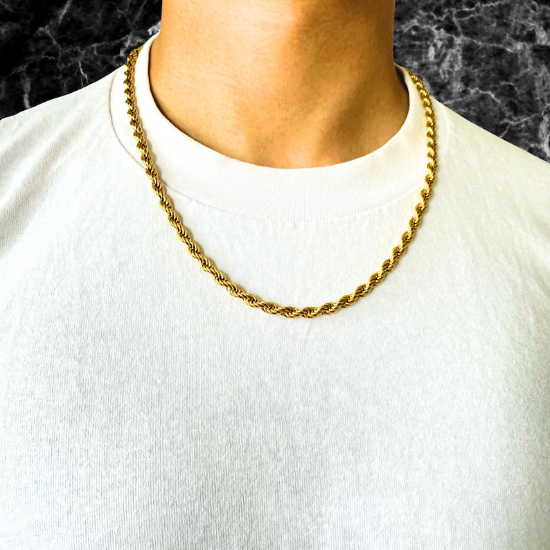 Mens Necklace - 18K Gold Rope Chain for Men - Mens Gold Pendant - Mens ...