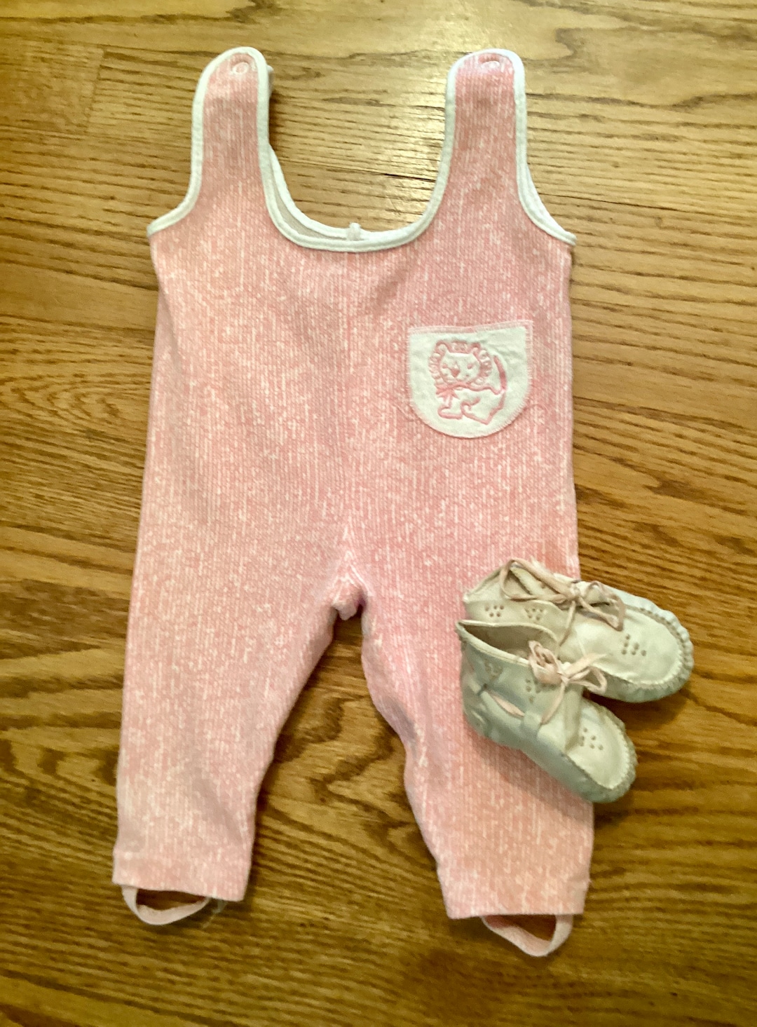 Vintage Baby Girl Stirrup Overalls, Poly Knit, Lion Appliqué - Etsy