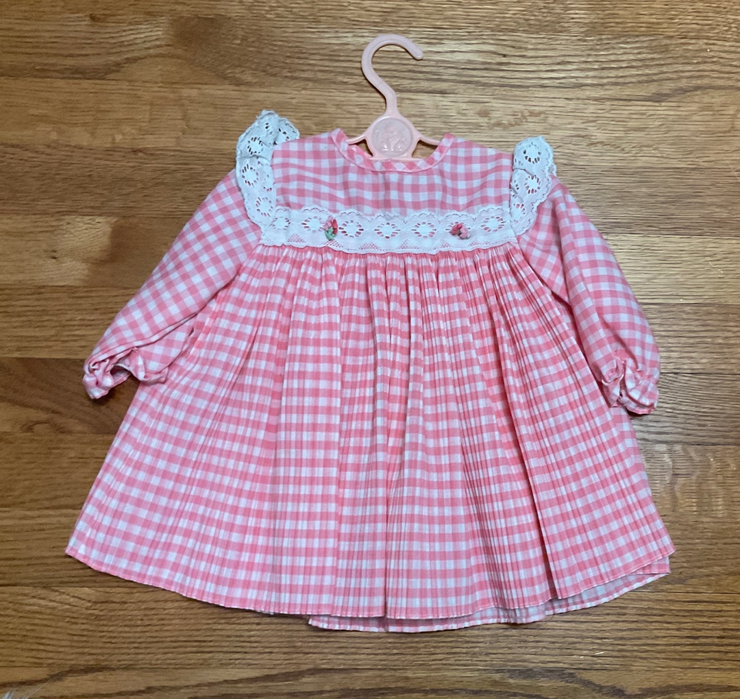 Perma Pleat Toddler Dress, Pink Gingham, Cotton Lace, 18 Months, USA - Etsy