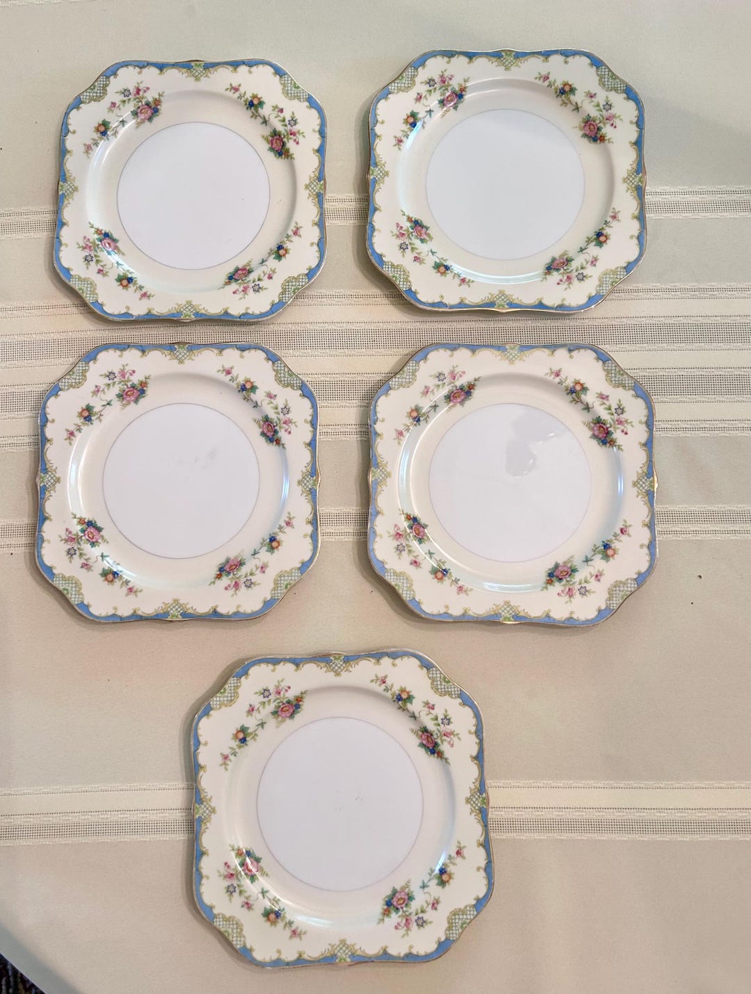 Antique Morimura China Dessert Plates - Set of 5 - Square Fluted Design ...