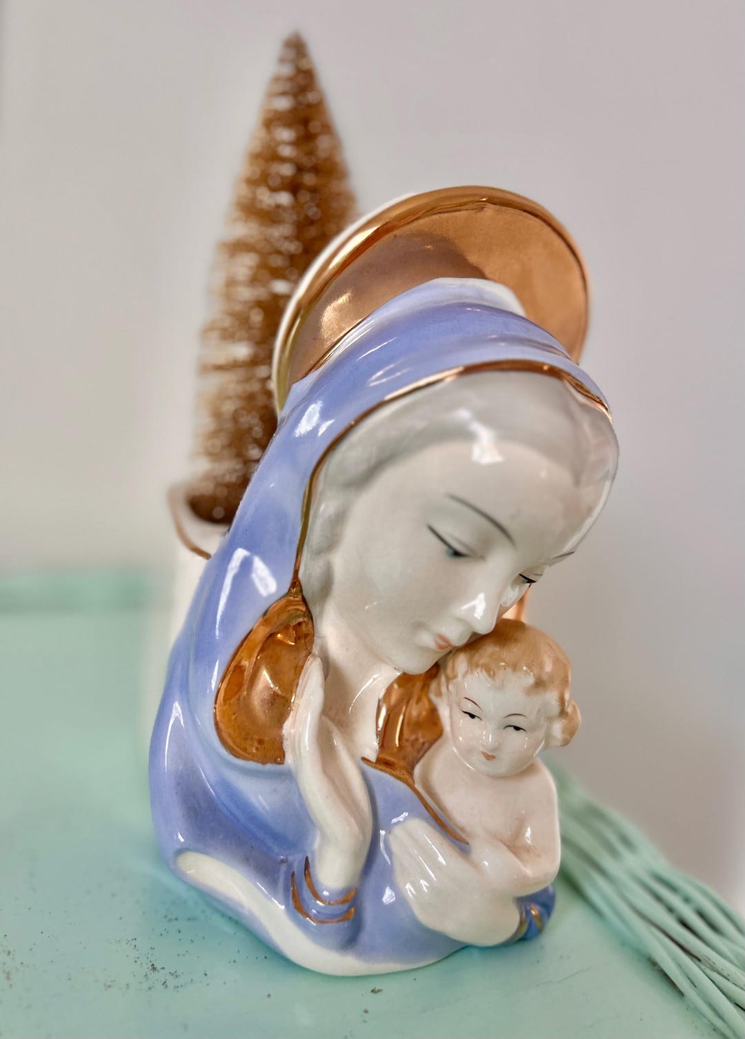 Madonna and Child Planter, Head Vase, Relpo, Christmas, Blue and White ...