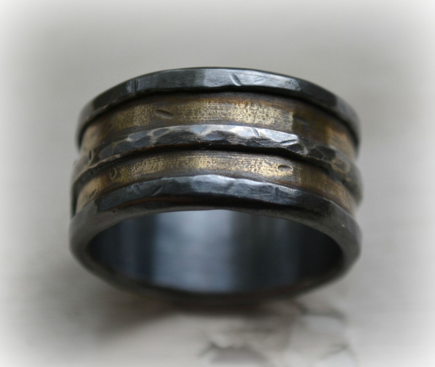 Mens Wedding Band Rustic Silver and 14K Yellow Gold Wedding - Etsy