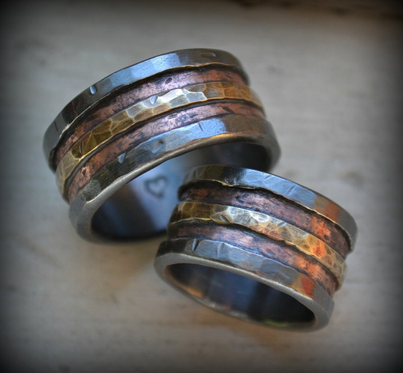 Rustic Wedding Ring Set Fine Silver and Copper and Brass - Etsy