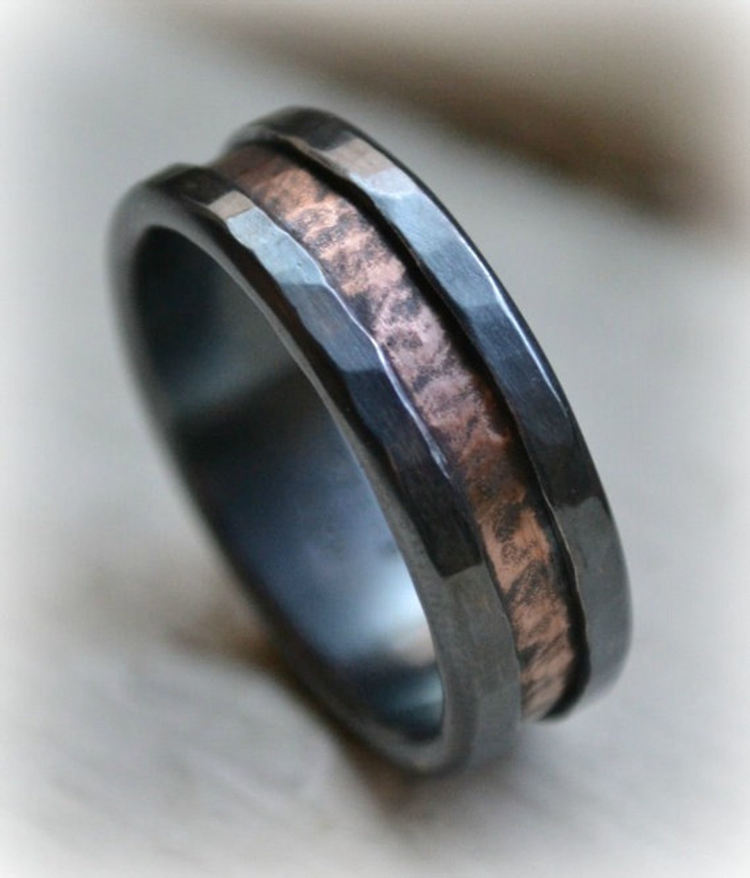Mens Wedding Band - Rustic Fine Silver and Copper - Handmade Artisan ...