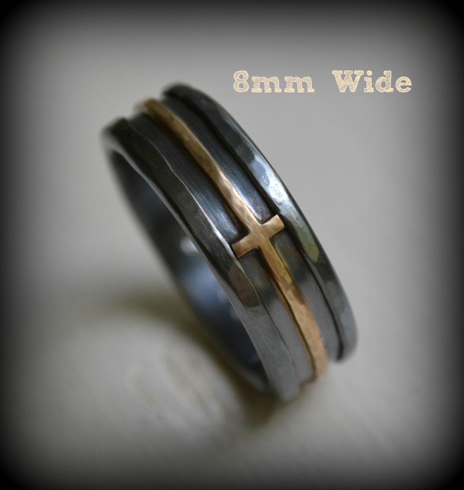 Mens Cross Wedding Band Rustic Hammered Cross Ring Oxidized | Etsy