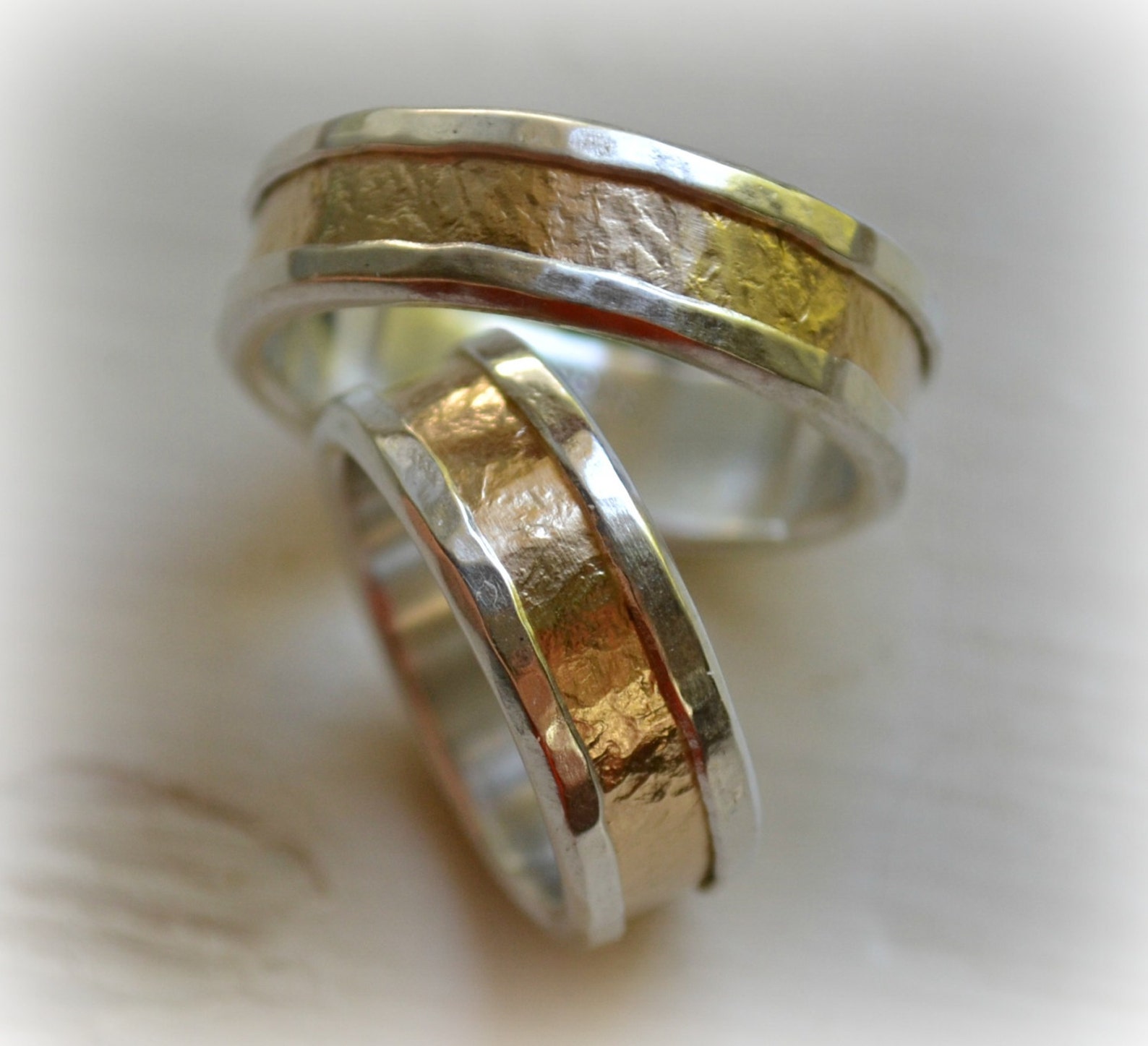 Rustic Wedding Ring Set Artisan Designed Handmade Fine - Etsy
