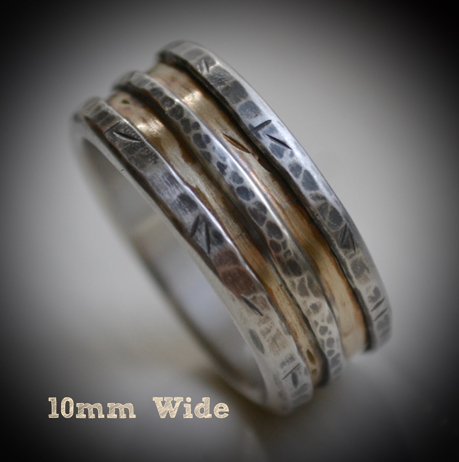 Mens Wedding Band - Rustic Fine Silver Brass and Sterling Silver or 14K ...