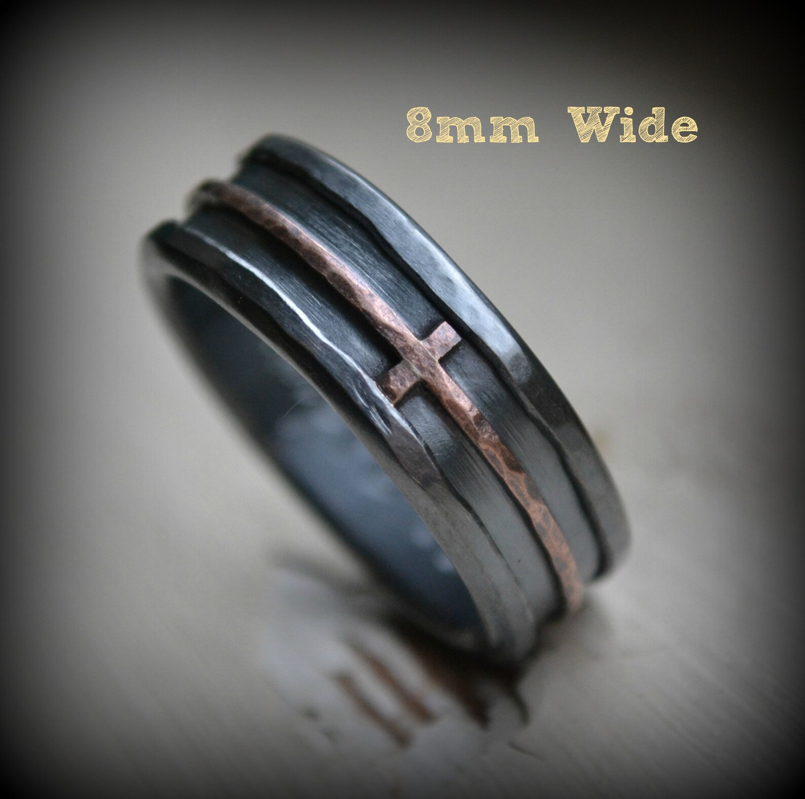 Mens Cross Wedding Band Rustic Hammered Cross Ring Oxidized - Etsy