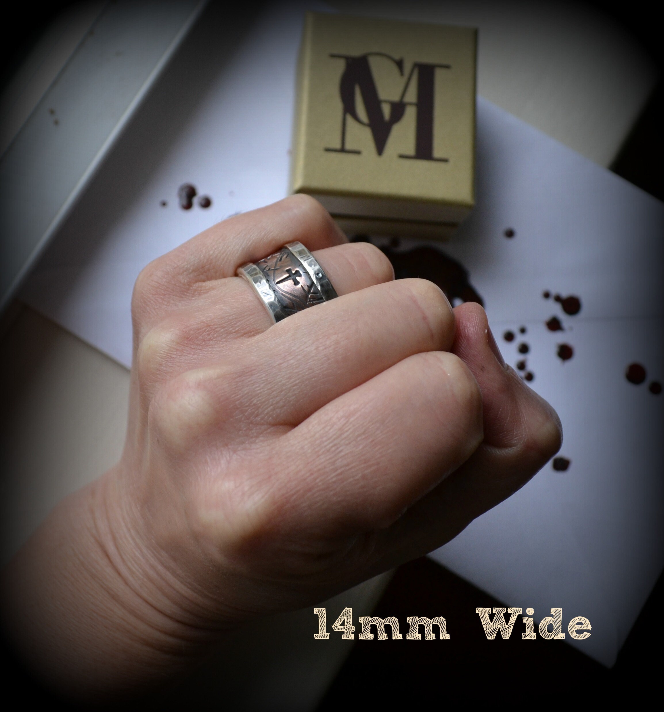 Mens wedding band rustic fine silver and copper crown of | Etsy