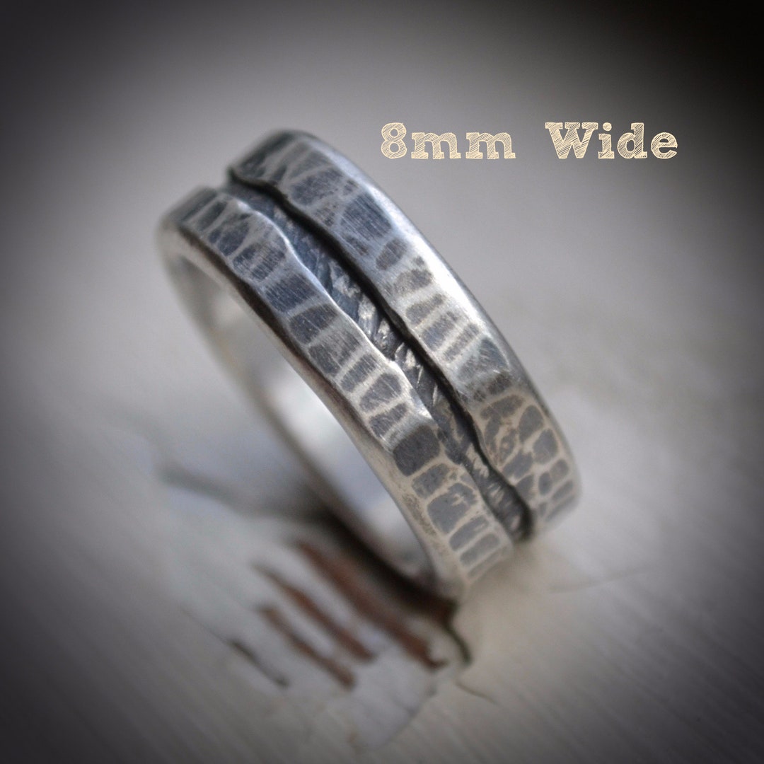 Rustic Wedding Ring - Distressed Wedding Band - Handmade Artisan Designed Oxidized Unisex Fine ...