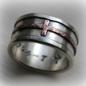 Mens cross wedding band rustic hammered cross ring oxidized | Etsy