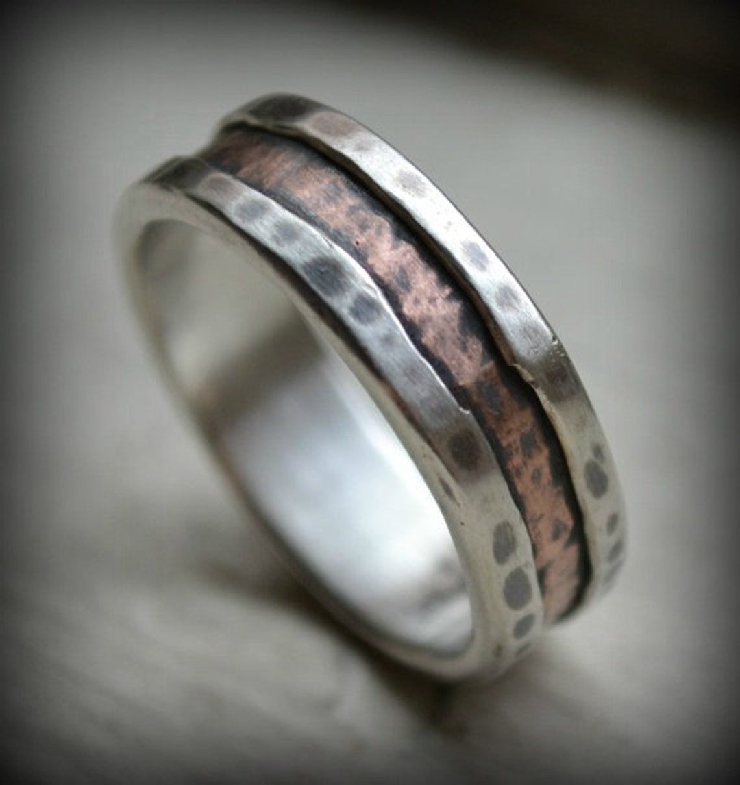 Rustic Fine Silver and Copper Ring - Handmade Oxidized Band - Custom - Etsy