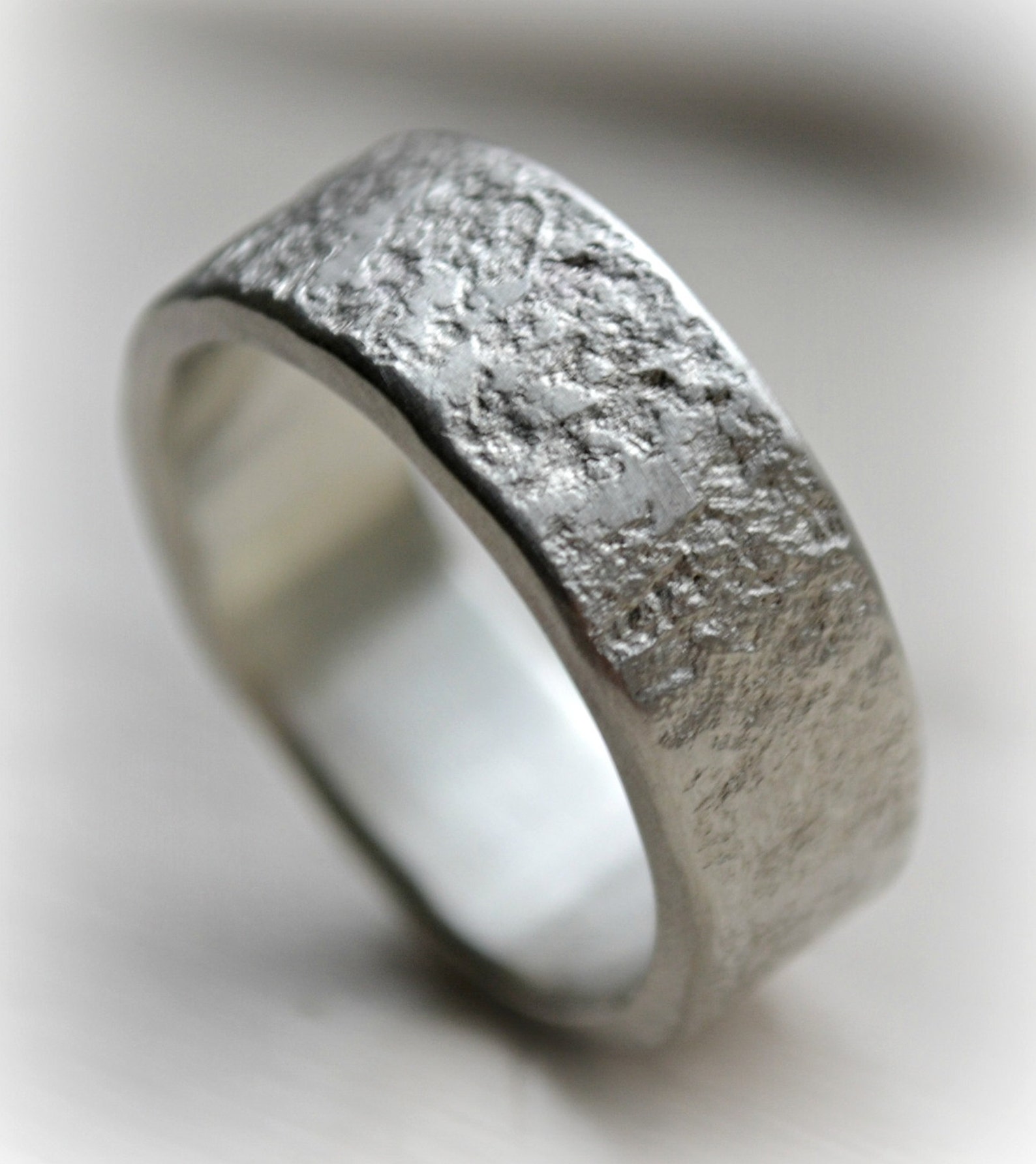 Unisex Silver Ring - Matte Finish - Handmade Railroad Spike Texture ...