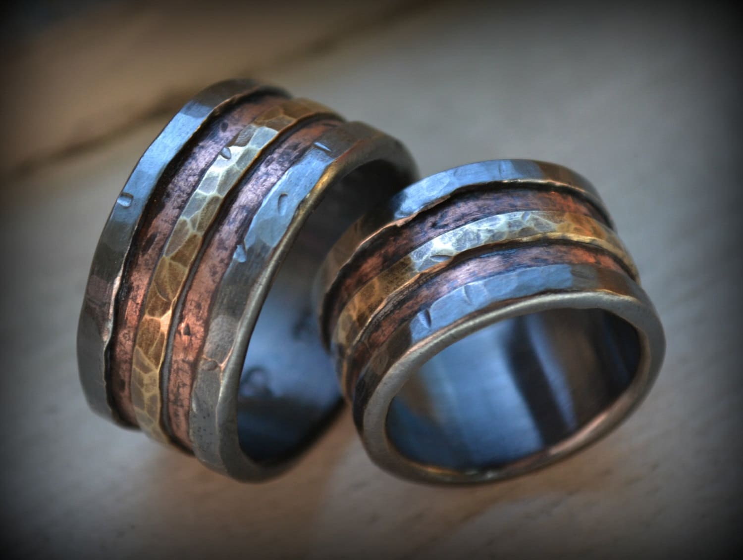 Rustic Wedding Ring Set Fine Silver and Copper and Brass | Etsy