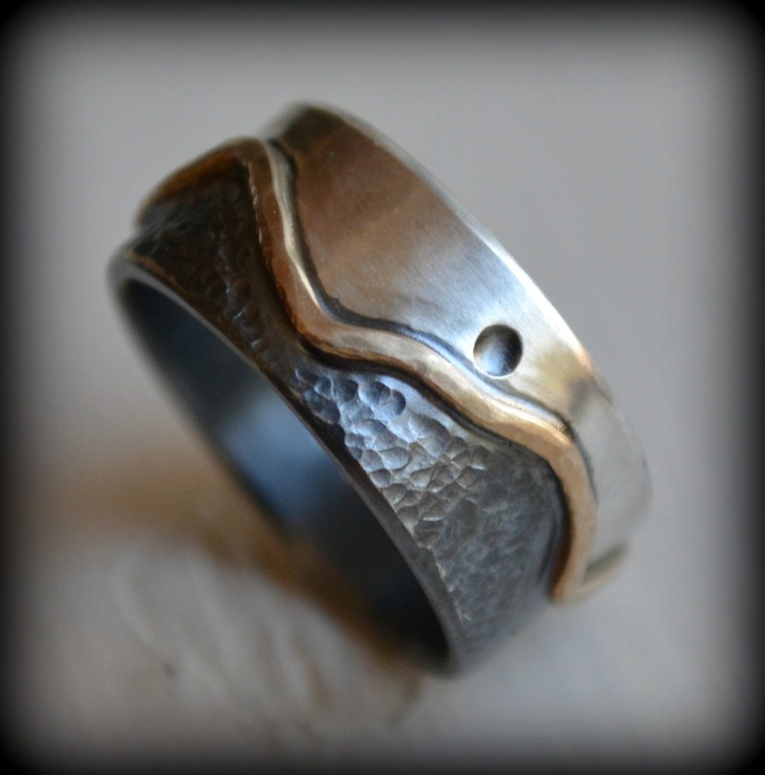 Mens Wedding Band, Handmade Artisan Designed Oxidized Sterling Silver ...