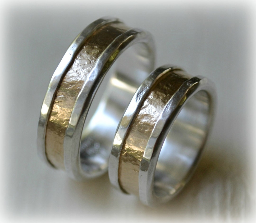 Rustic Wedding Ring Set Artisan Designed Handmade Fine - Etsy