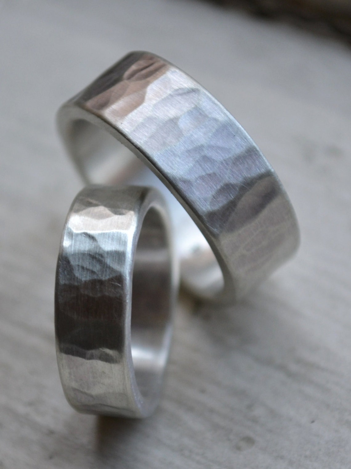 Hammered Silver Wedding Bands Matte Finish Handmade Rustic - Etsy