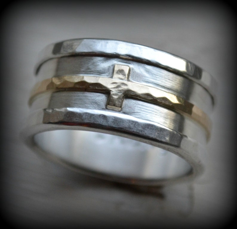 Mens Cross Wedding Band Rustic Cross Ring Fine Silver - Etsy