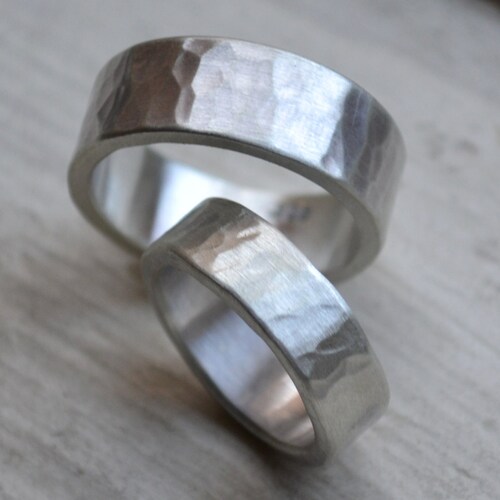 Hammered Silver Wedding Bands Matte Finish Handmade Rustic - Etsy