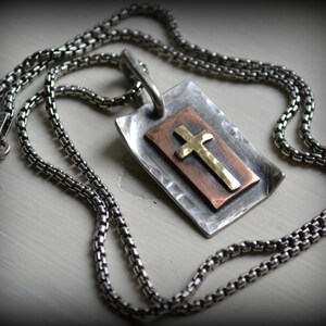 Silver, Copper and Brass Cross Necklace, Handmade Rustic Necklace ...