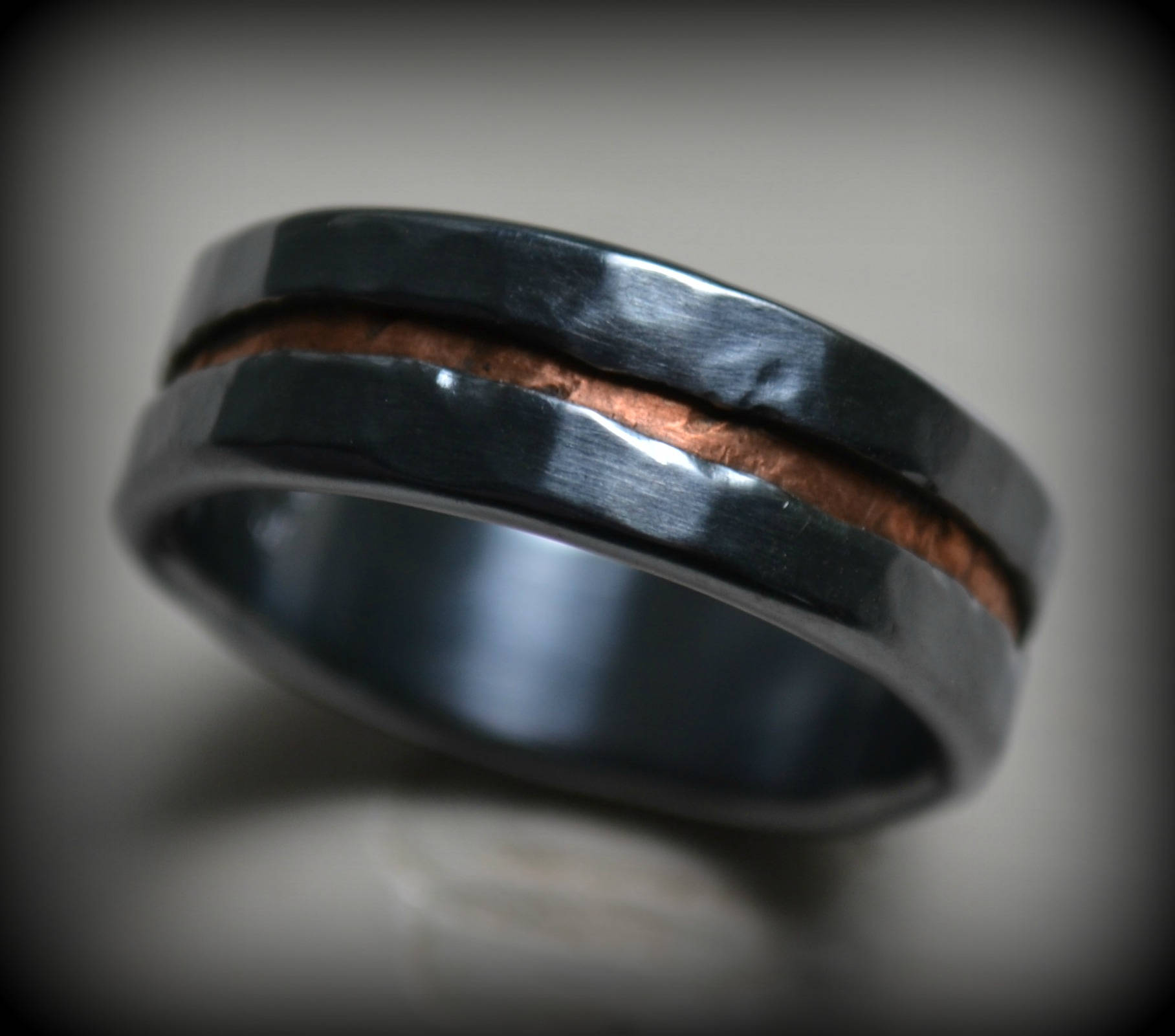 Mens wedding band rustic fine silver and copper or 14K Rose | Etsy