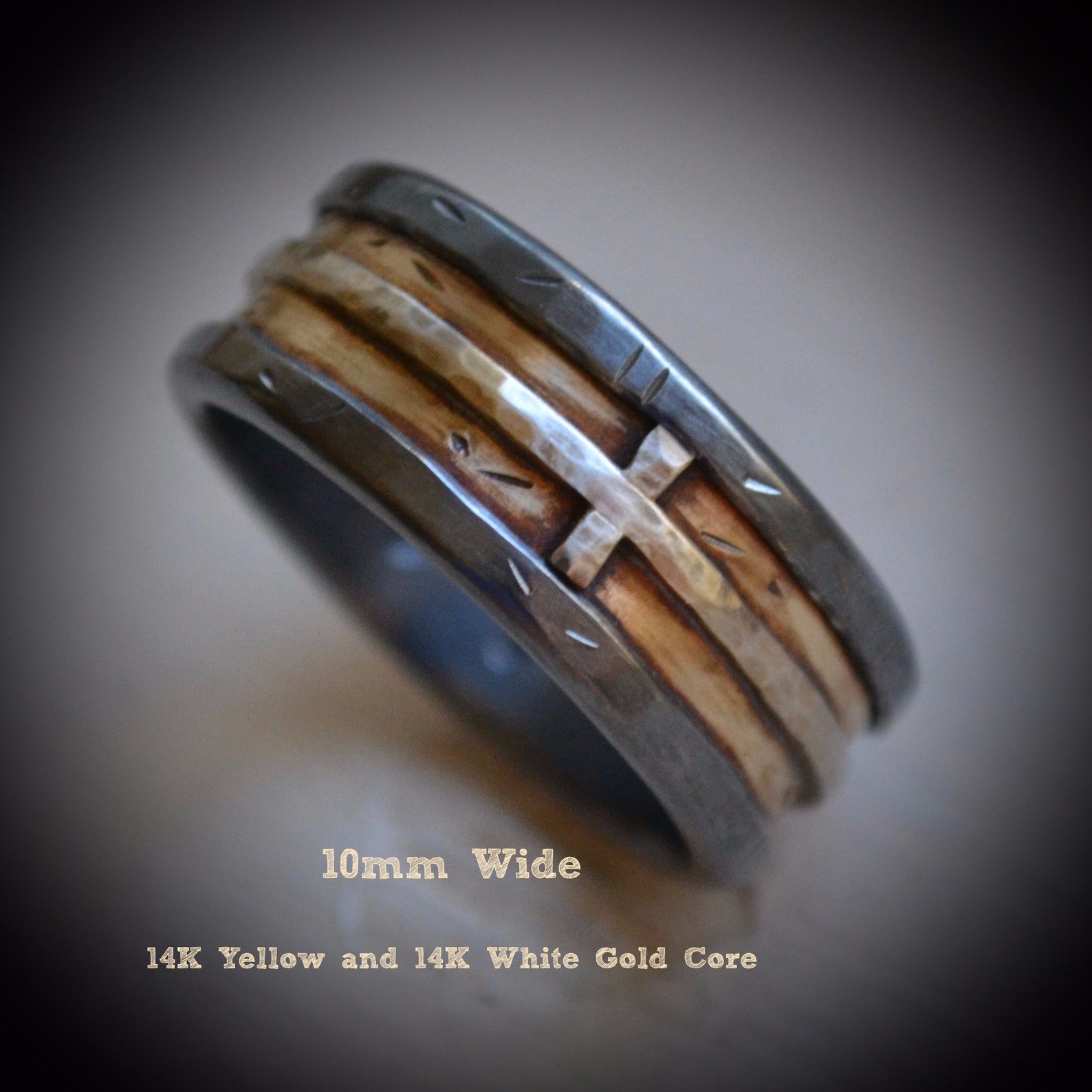 Mens Wedding Band - Rustic Fine Silver Brass and Sterling Silver or 14K ...