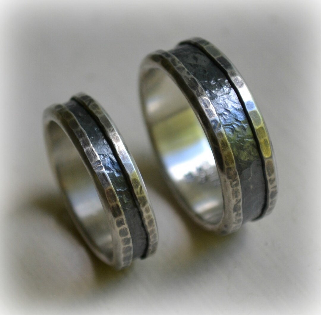 Rustic Silver Wedding Ring Set Handmade Artisan Designed Oxidized Fine ...