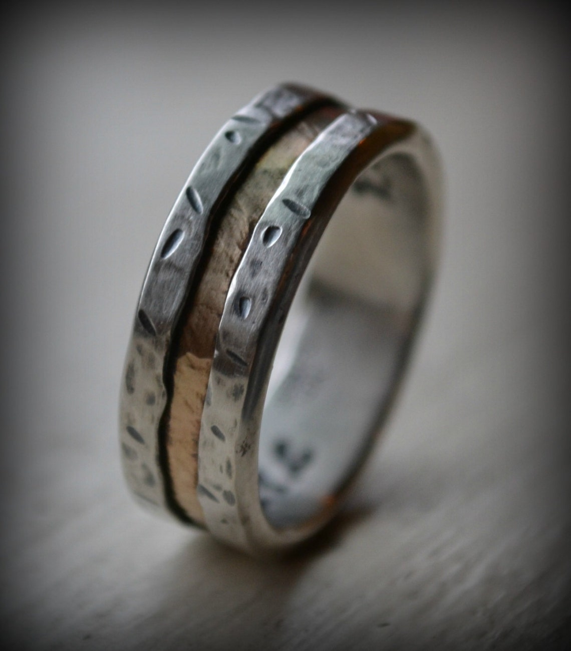 Mens Wedding Band Rustic Distressed Fine Silver and 14k - Etsy