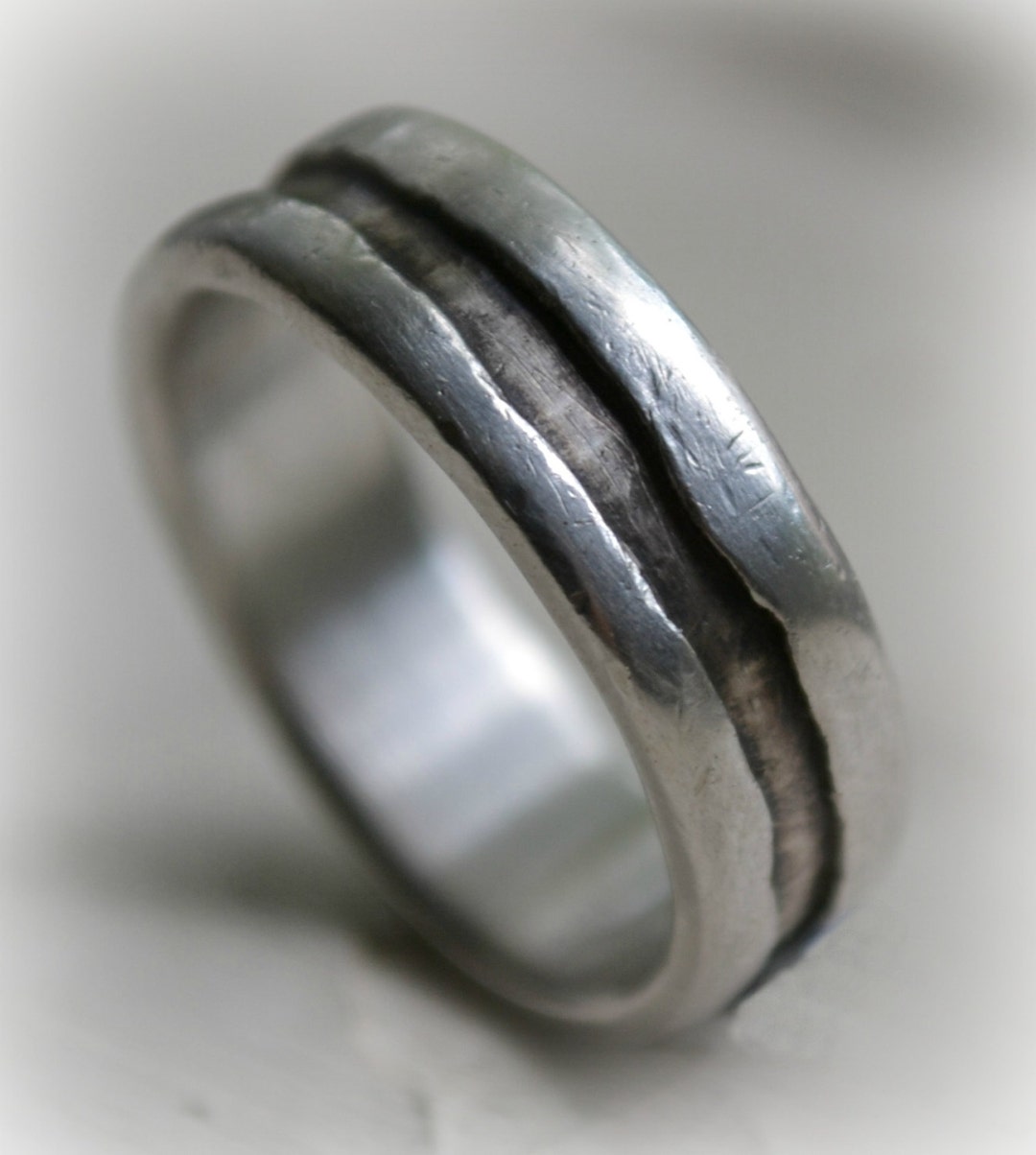 Rustic Wedding Ring - Handmade Artisan Designed Oxidized Unisex Fine ...