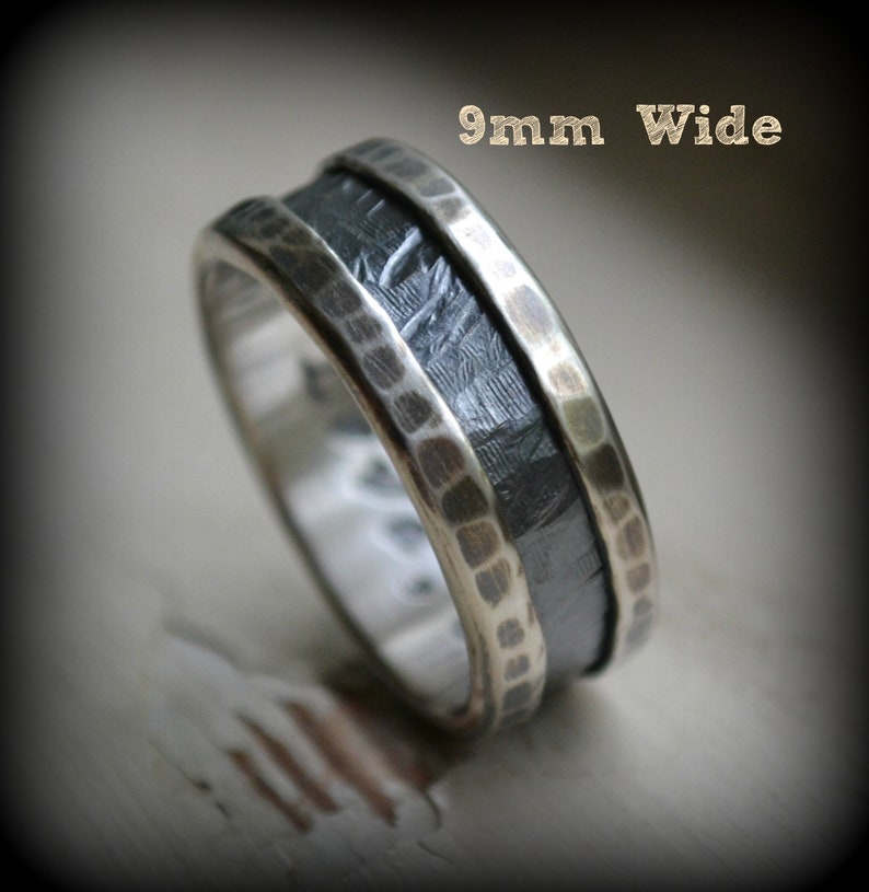 Rustic silver wedding ring set handmade artisan designed | Etsy