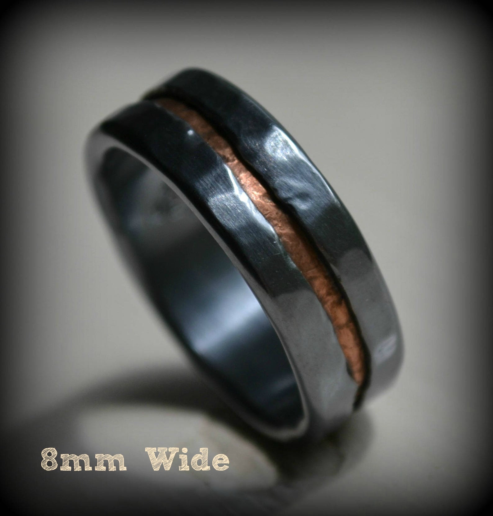 Mens wedding band rustic fine silver and copper or 14K Rose | Etsy