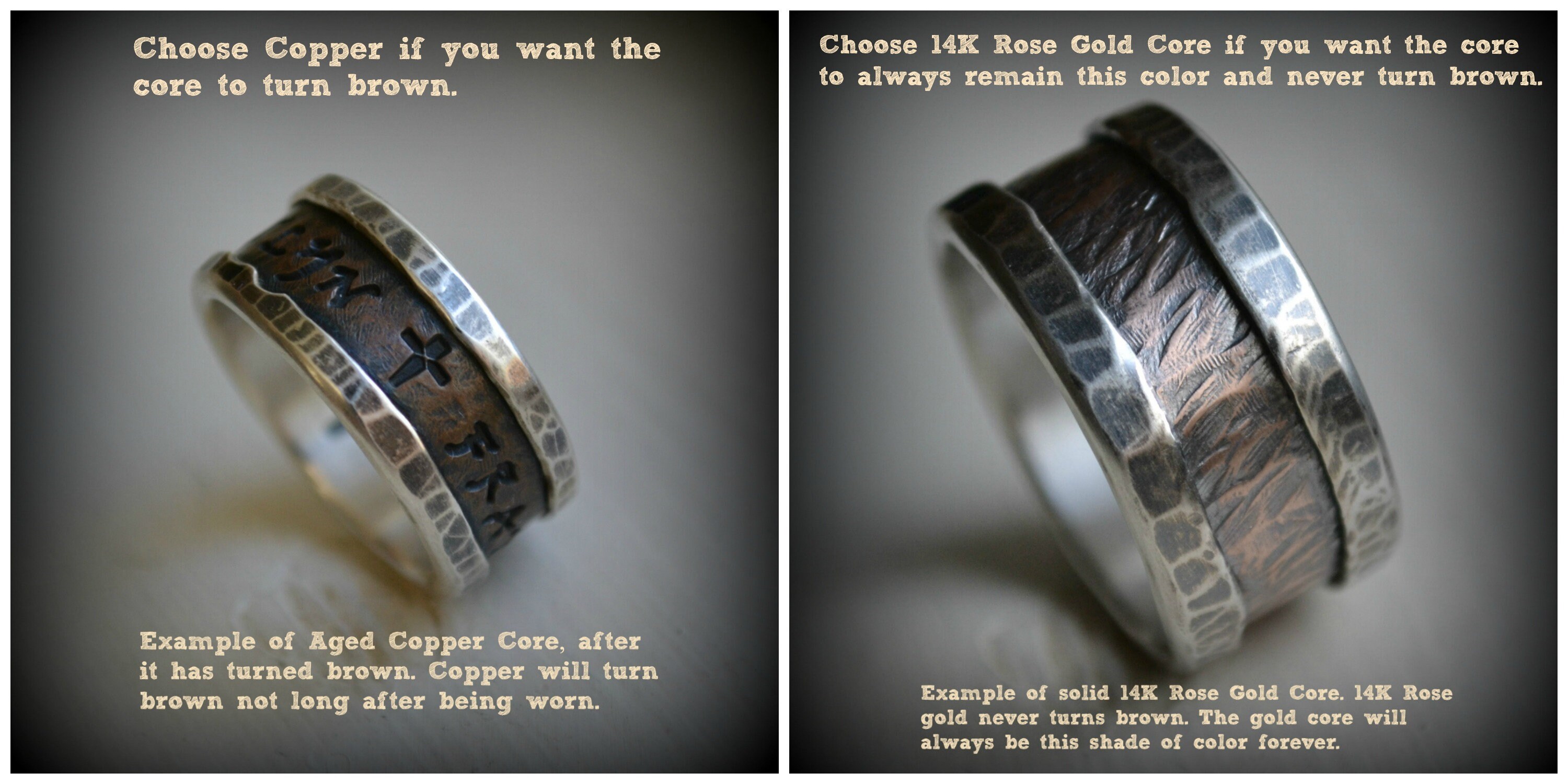 Mens rustic wedding ring rustic fine silver and copper or 14K | Etsy