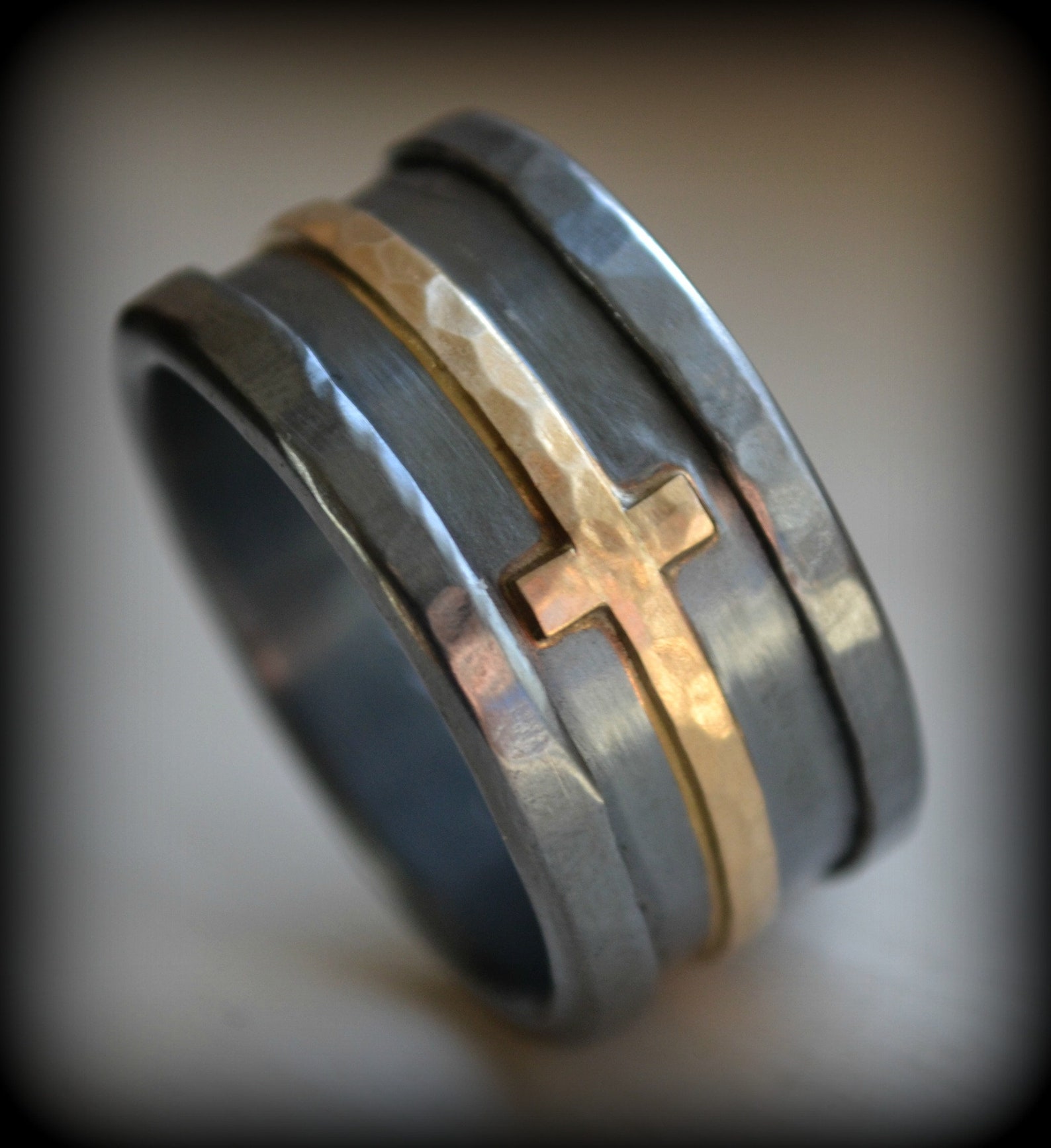 Mens Cross Wedding Band - Rustic Handmade Oxidized Fine Silver ...