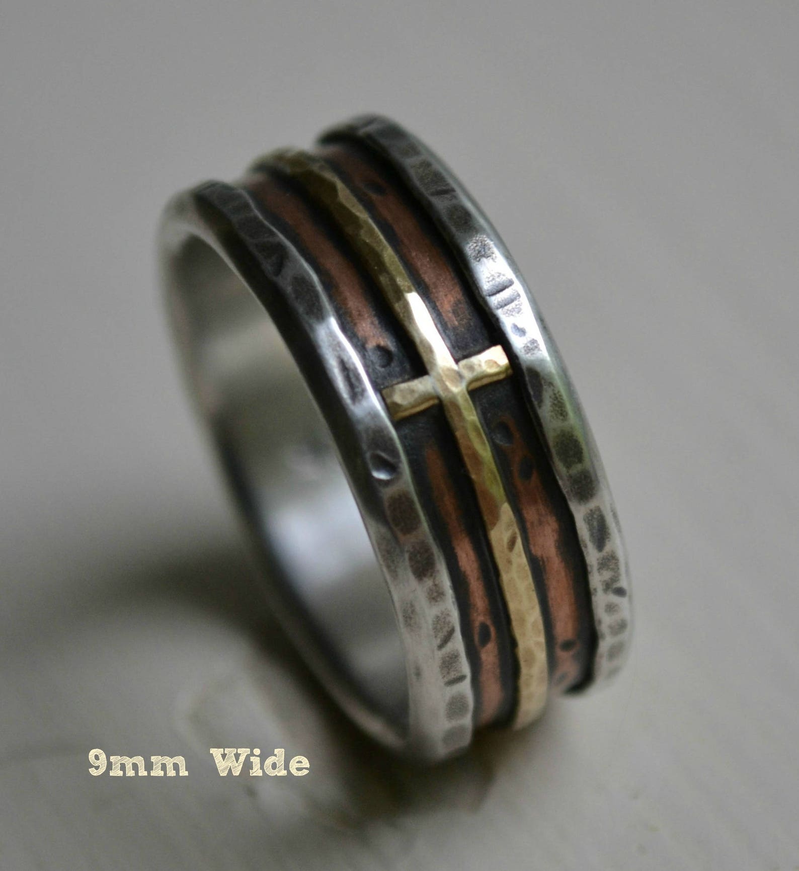 Mens Wedding Band Rustic Fine Silver Copper and Brass Cross - Etsy