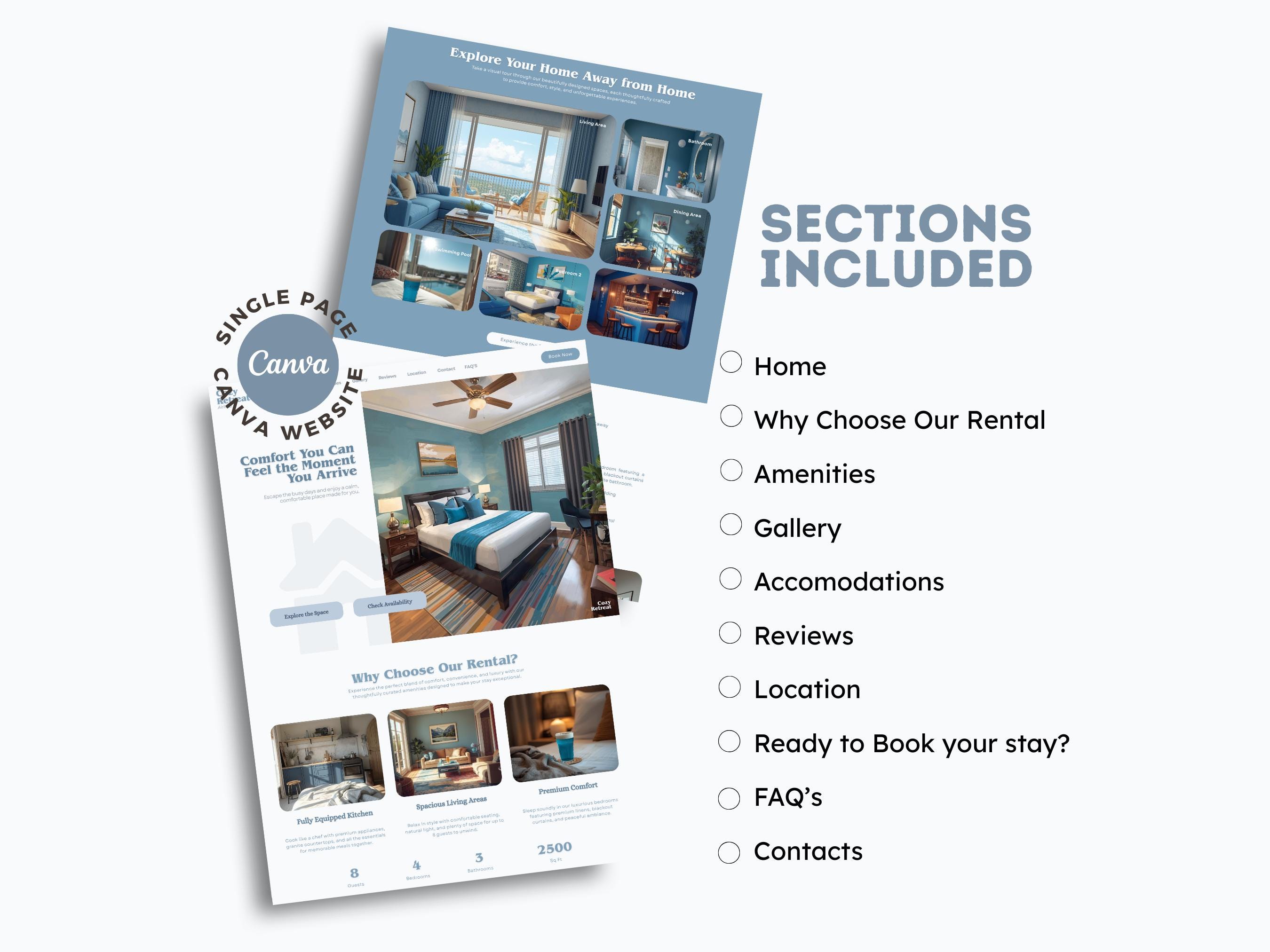 Blue Airbnb Website Template Theme Minimalistic Condo Rental Property ...