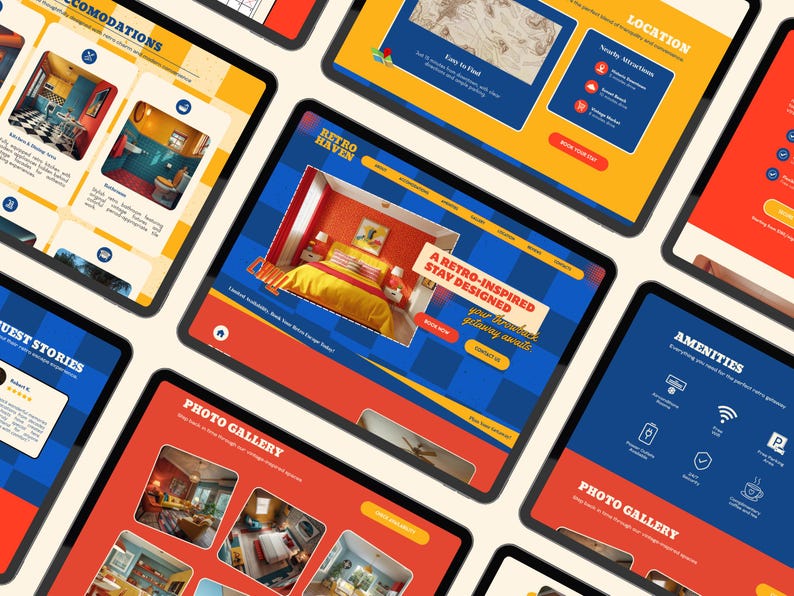 Retro Airbnb Canva One Full Website Template Editable Vacation Rental ...