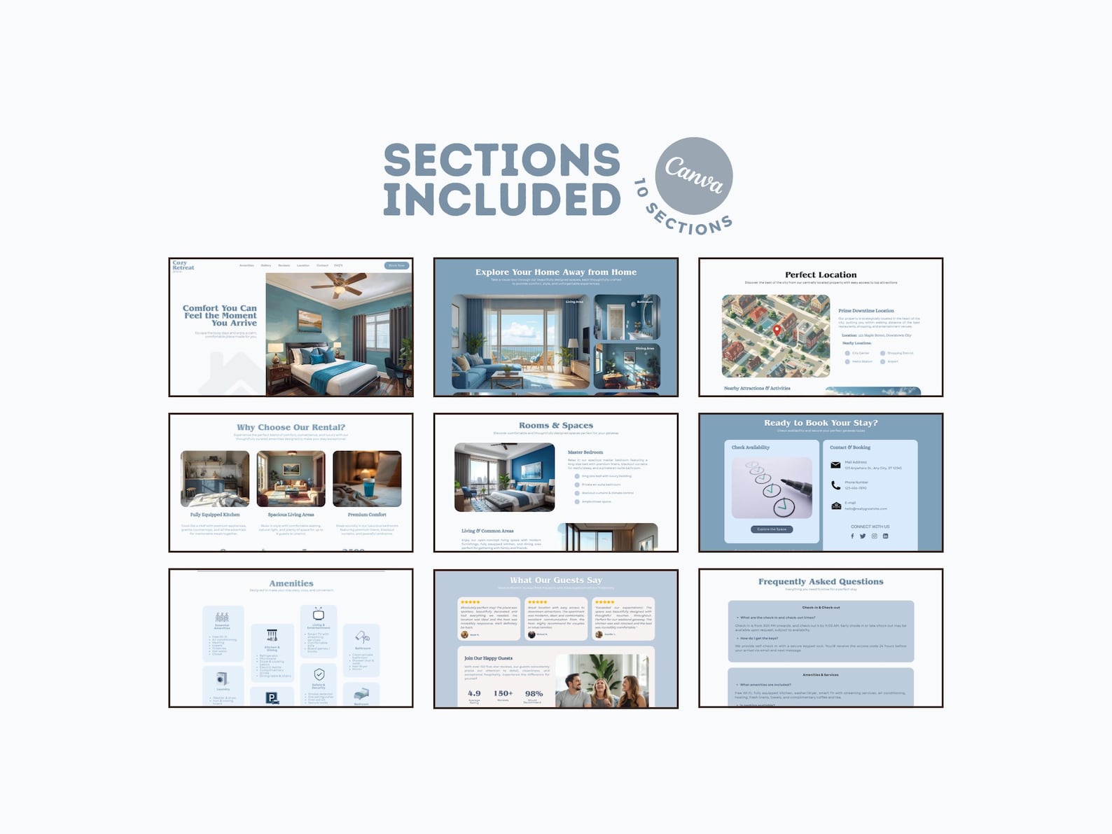 Blue Airbnb Website Template Theme Minimalistic Condo Rental Property ...