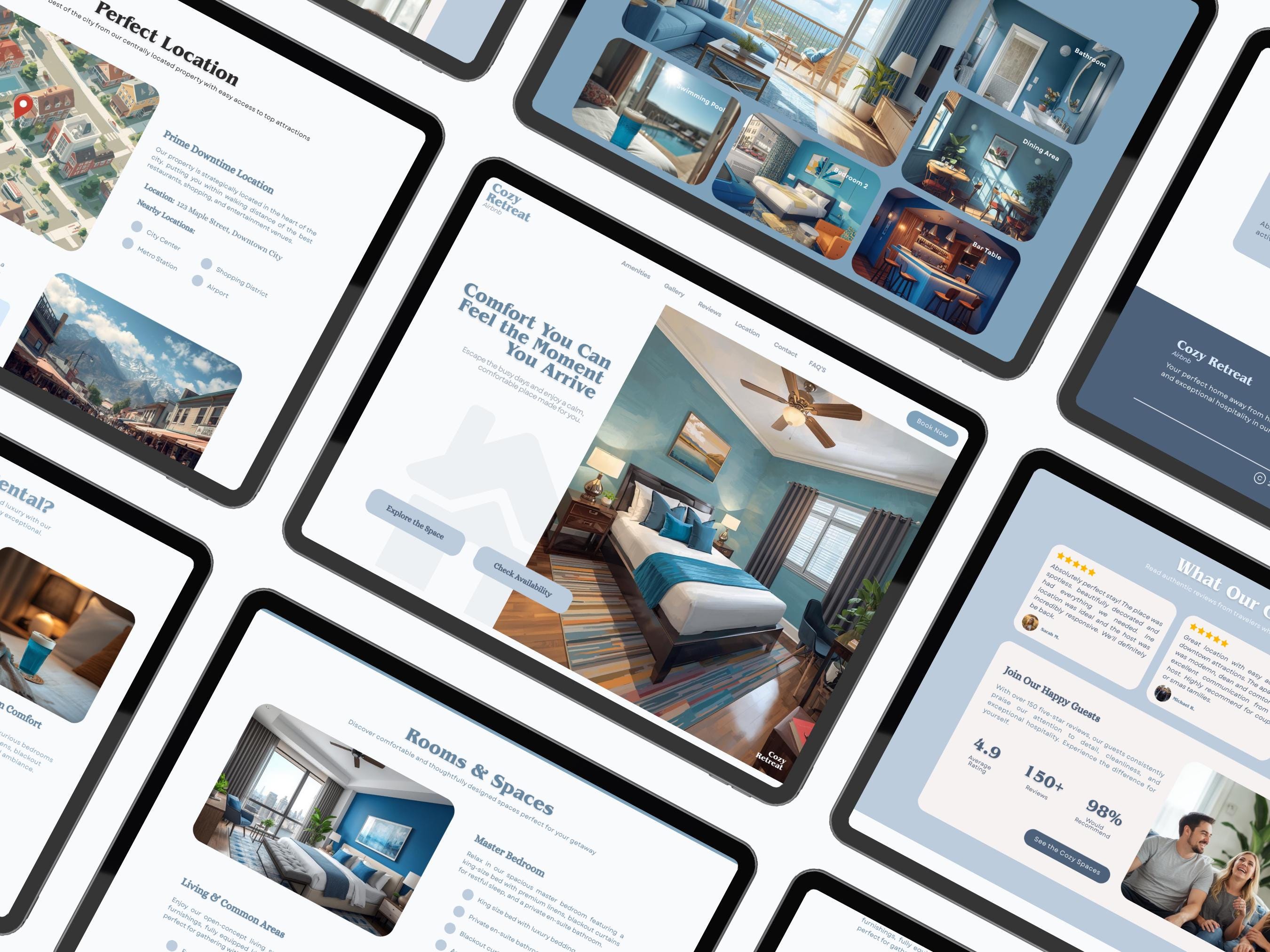 Blue Airbnb Website Template Theme Minimalistic Condo Rental Property ...
