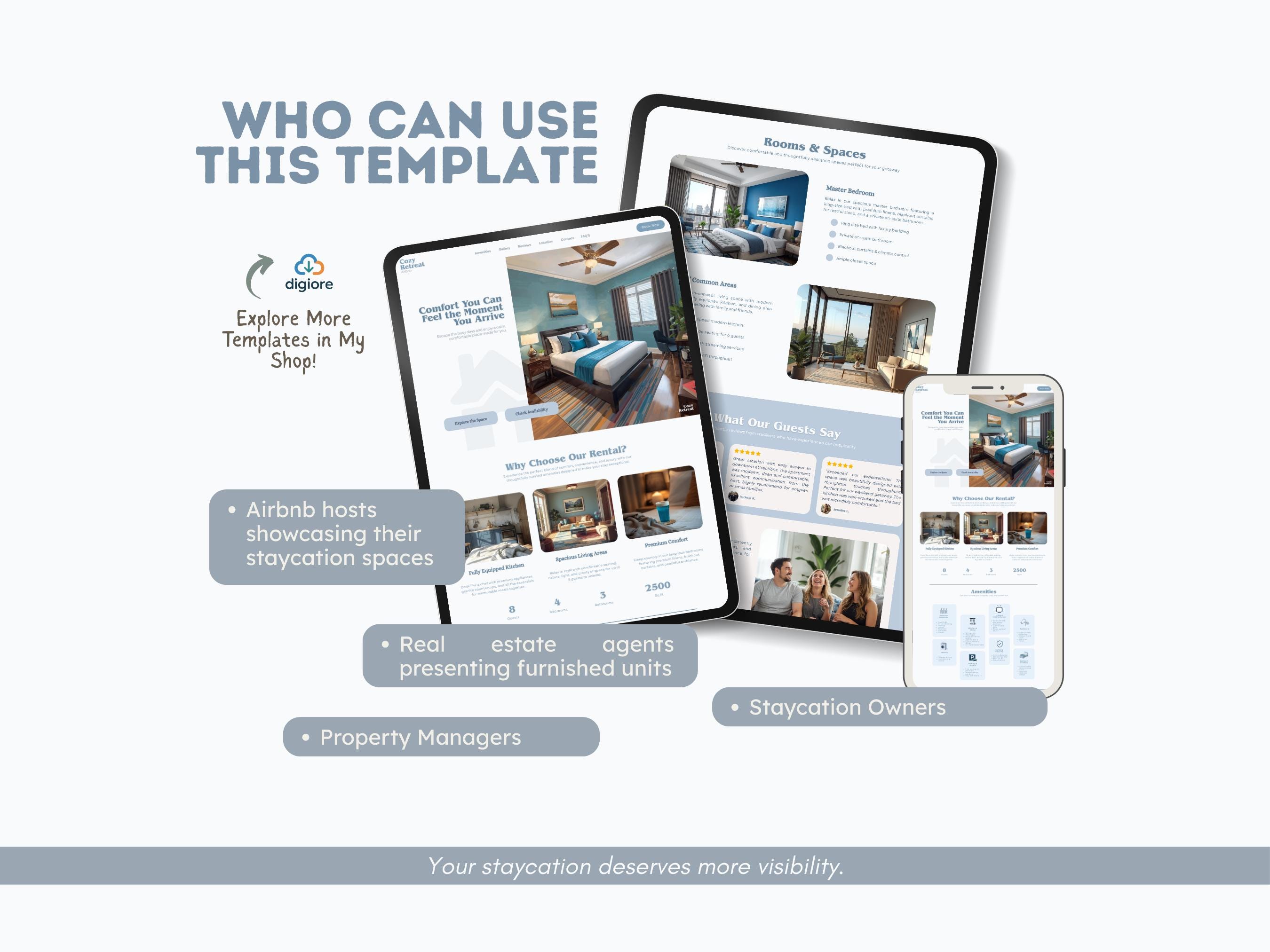 Blue Airbnb Website Template Theme Minimalistic Condo Rental Property ...