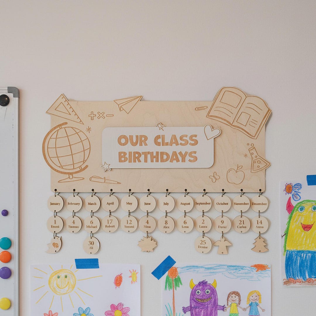 Birthday Chart for Classroom, Personalized Wooden Class Decor, Birthday ...