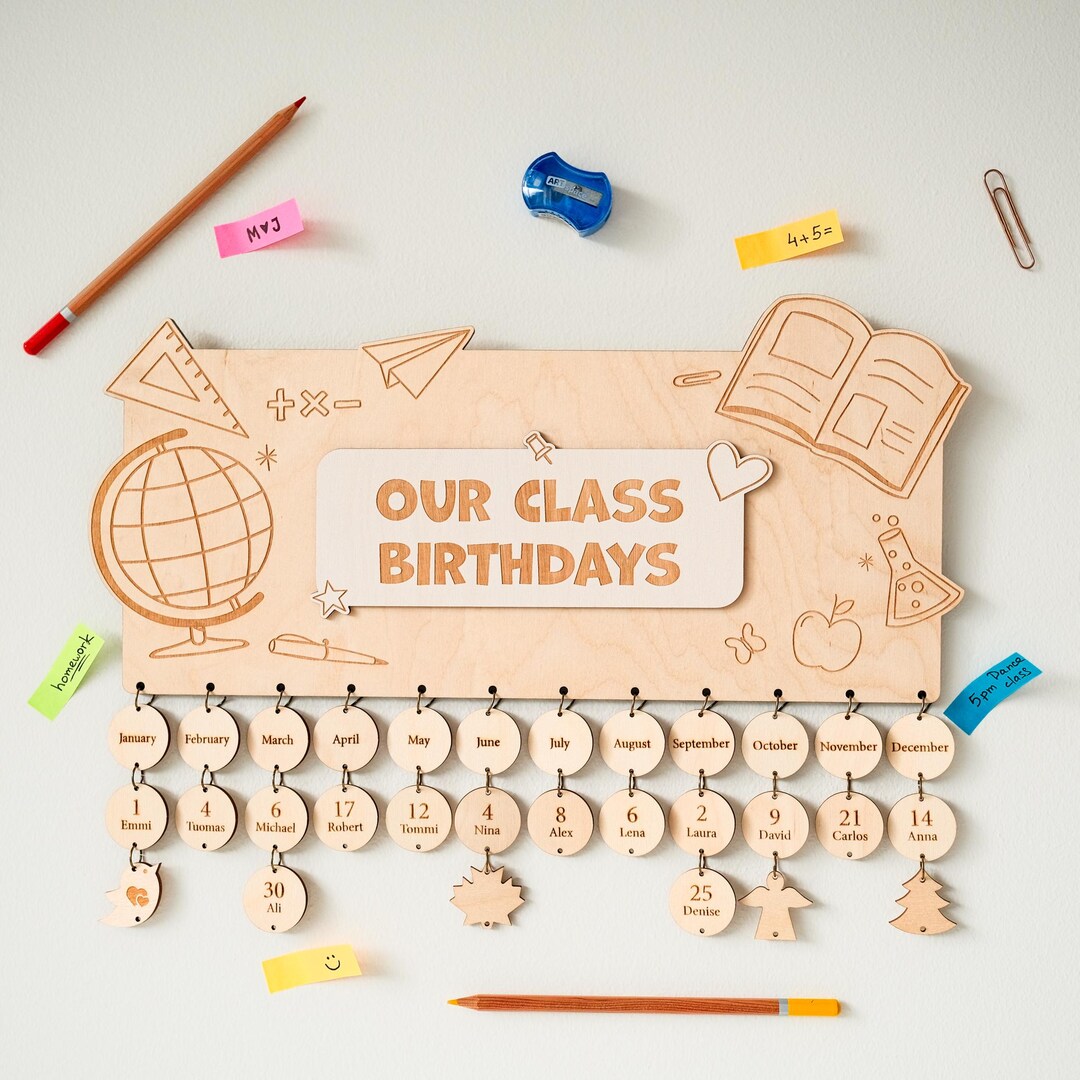 Birthday Calendar for Classroom, Personalised Wooden Class Decor and ...
