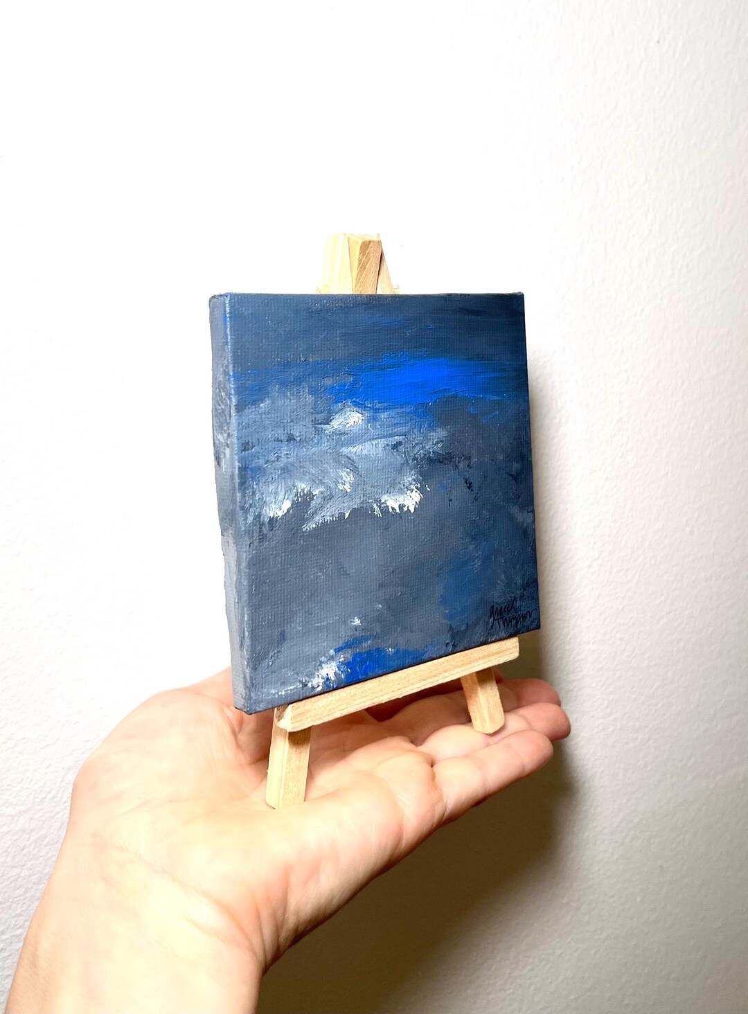 Original Abstract Mini Painting on Stretched Canvas With Wooden Easel ...