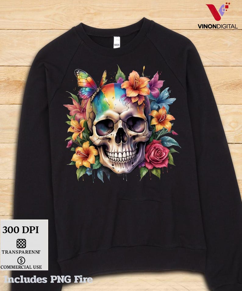 Rainbow Floral Skull PNG Bundle – Sublimation Designs (digital Download ...