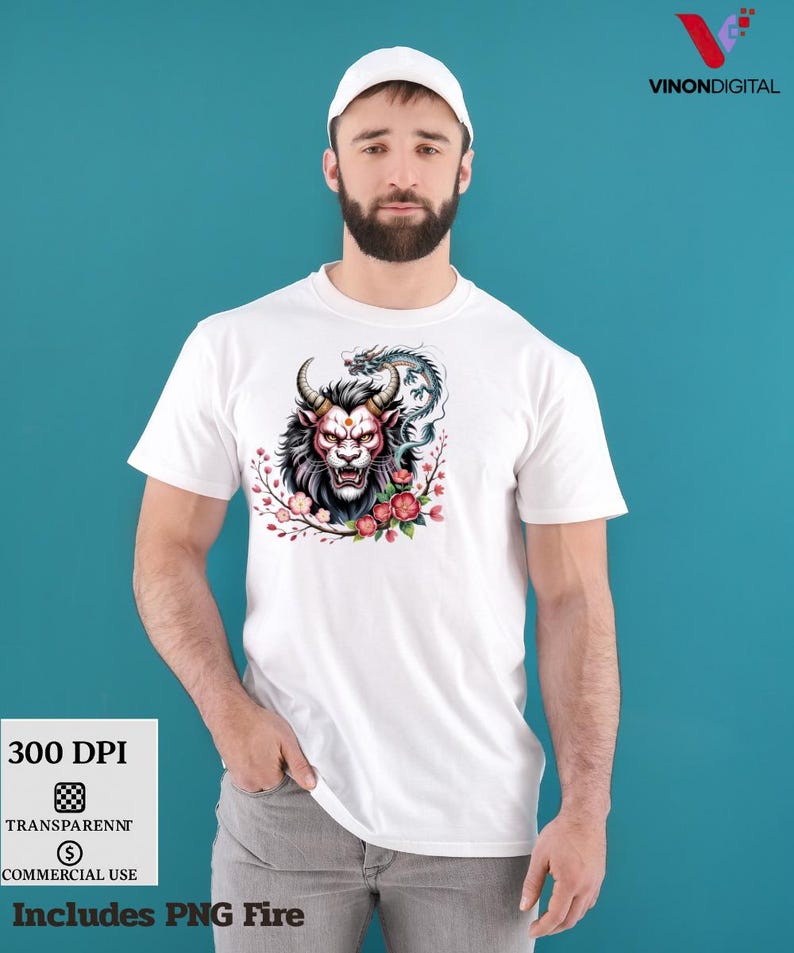 Japanese Oni Lion and Dragon PNG JPG Bundle | 300 DPI Clipart | Samurai ...