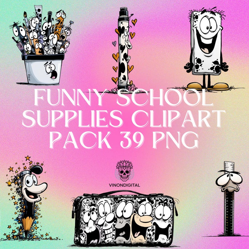 Funny Classroom Clipart Bundle | School Supplies PNG - Etsy