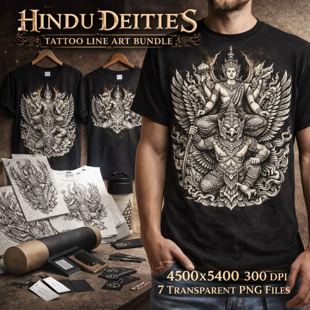 Hindu Deities Tattoo Art | Sacred Line Art Designs (PNG Bundle) - Etsy UK