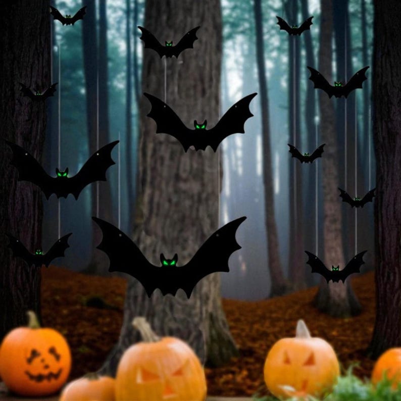 Hanging Bats Set: Spooky Halloween Outdoor Decorations, Handmade - Etsy
